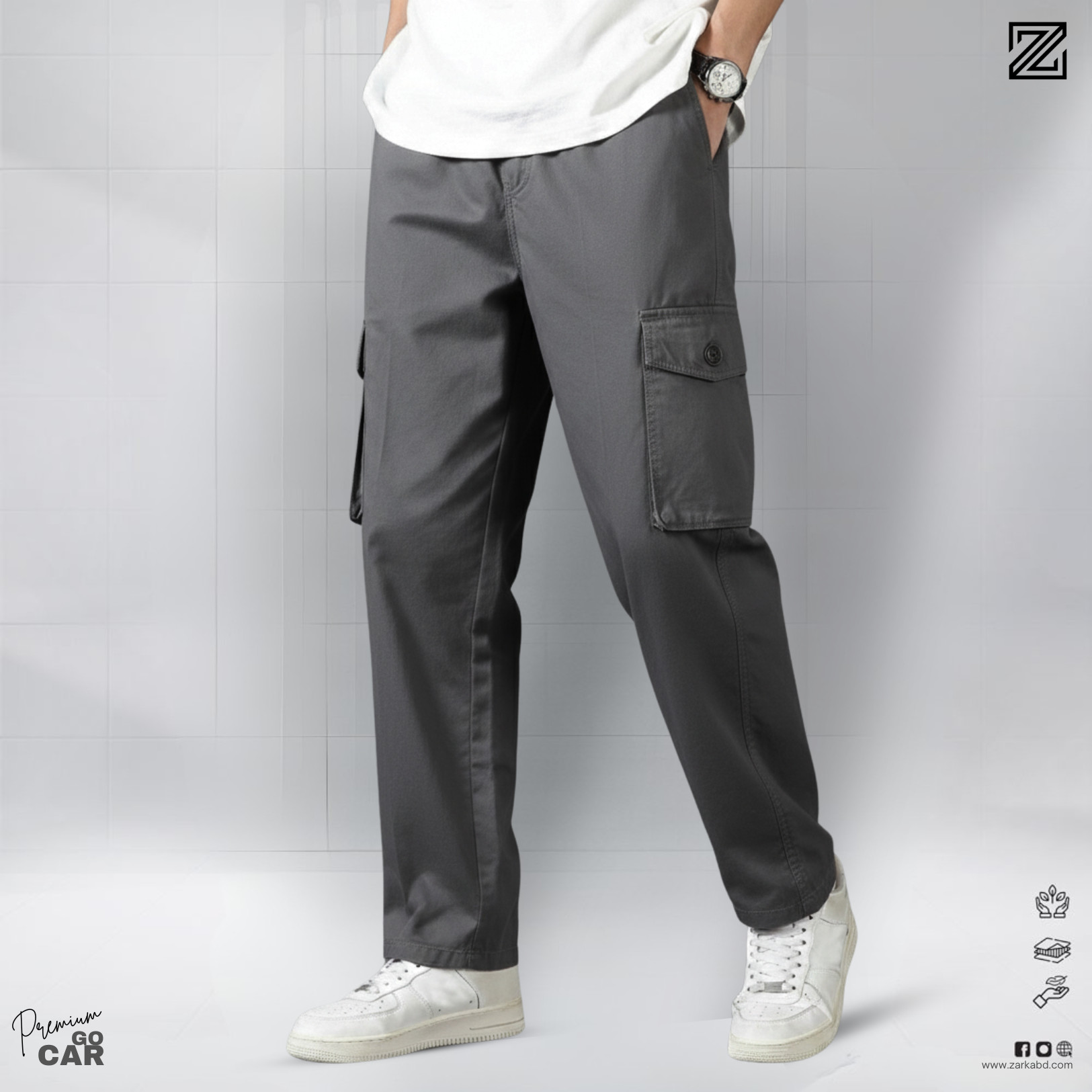 6 POCKET CARGO CHINOS-[PREMIUM DEEP ASH] || 1022